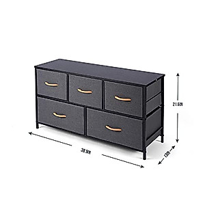 ROMOON Dresser Organizer with 5 Drawers, Fabric Storage Drawer Unit, Dresser Tower for Bedroom, Hallway, Entryway, Closets, Nursery - Wide Dark Gray