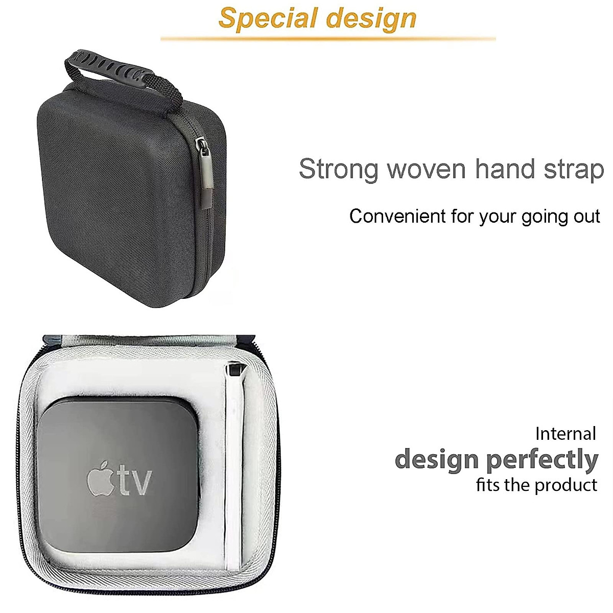 Hard Case for Apple TV 4K (2nd & 1st Gen) / Apple TV HD, Portable Travel Case Shockproof Anti Slip Protective Cover for 2021 Apple TV 4K / HD 4th Generation (Black)