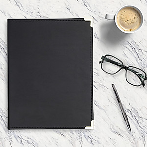 Samsill Classic Business Padfolio, Executive Portfolio, Black Faux Leather, Brass Corners, Resume Document Organizer, Holds 8.5 x 11” Writing Pad, Pen Loop