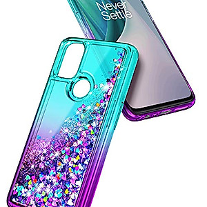 NZND Case for OnePlus Nord N10 5G with Tempered Glass Screen Protector (Full Coverage), Sparkle Glitter Flowing Liquid Women Girls Cute Phone Case (Aqua/Purple)