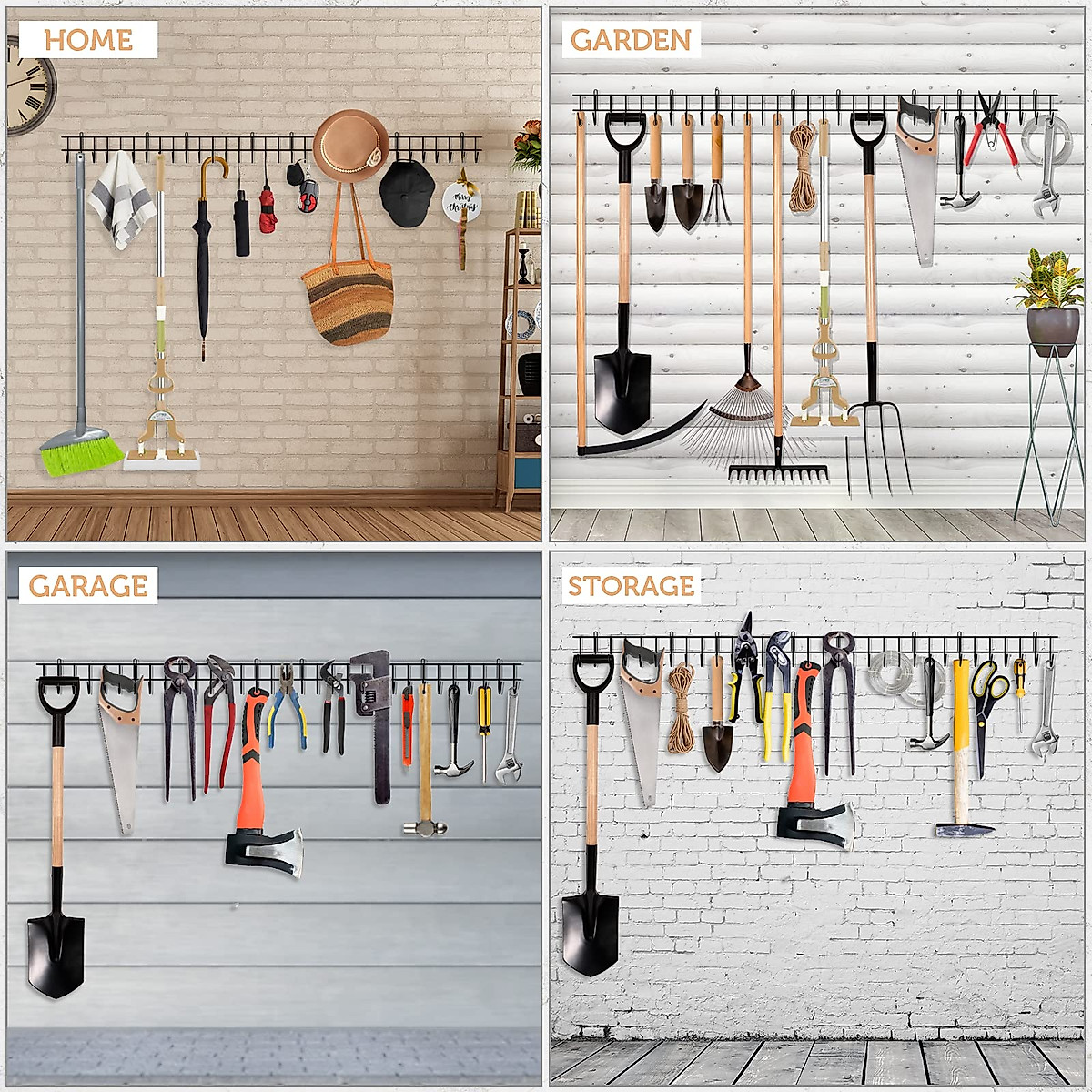 zacurter Garden Tool Organizer, Garage Tool Organizer and Storage Wall Mount for Shed Organization, 4 Pack All Metal Yard Lawn Tool Organizer for Garage Hanger, Shovel Golder for Rakes, Hoes, Hoses