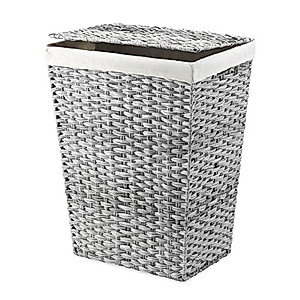 Whitmor Liner and Lid Laundry Hamper, Gray Wash & Split Rattique Small Shelf Tote-Gray Wash