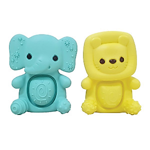 Infantino Teethimal Pop Pals - Elephant & Lion Sensory Popper Toy with Soothing Teething Textures for Infants & Toddlers, 6M+