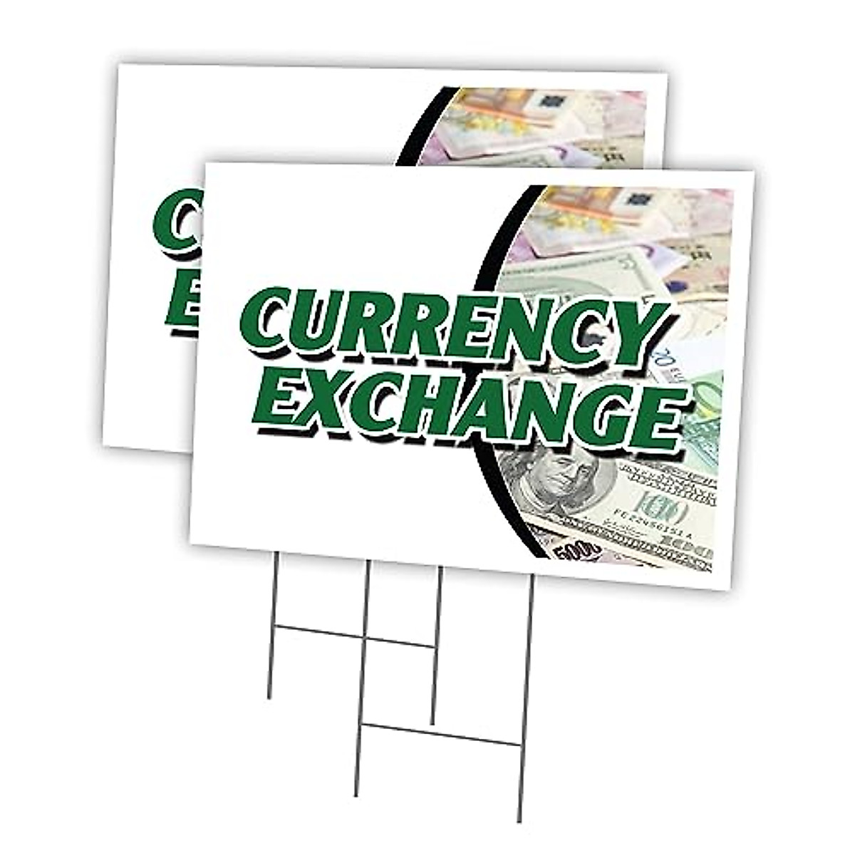 Currency Exchange 2 Pack of 18" x 24" Yard Sign & Stake | Advertise Your Business | Stake Included Image On Front Only | Made in The USA