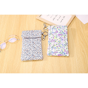 Hongeely Soft Glasses Case Double Eyeglass Case Sunglasses Travel Pouch for Women Men with Key Chain (Floral pattern - Grayish blue)