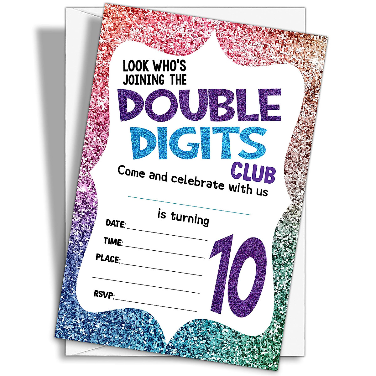 YQV 10th Birthday Party Invitations, 20-Count Fill-in Style Birthday Party Invites With Envelopes-HBYQK-B34