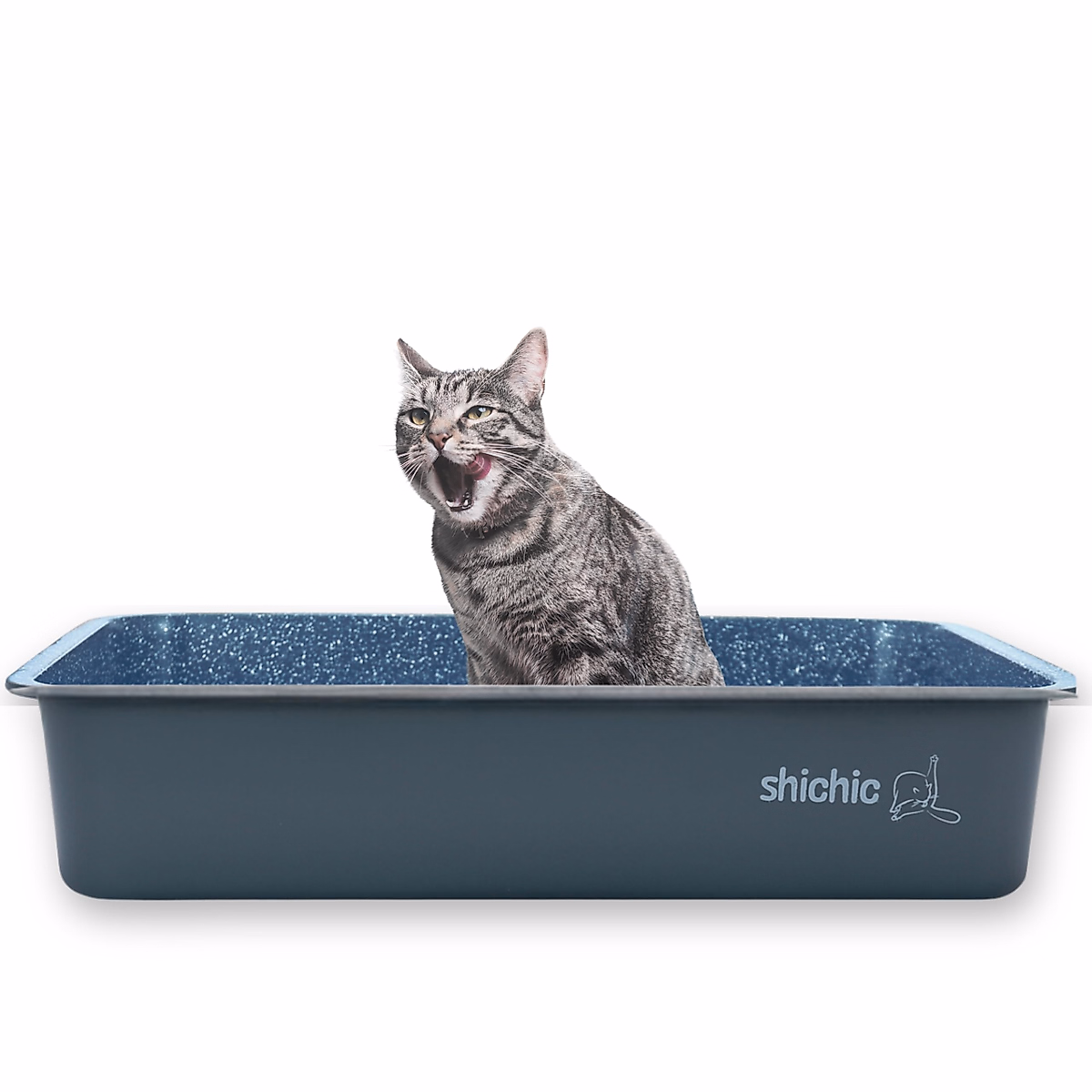 Shichic - Premium Stainless Steel Litter Box - Odor-Resistant Metal Cat Litter Box with Non-Stick Coating - Durable, Easy-Clean Litter Pan - Standard Size - 20" L x 13.8" W x 3.8" H, Includes Scoop
