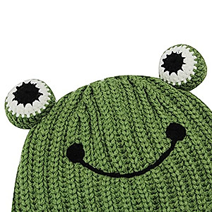 Suillty Toddler Kids Infant Winter Hat Cute Frog Earflap Knit Warm Cap Fleece Lined Beanie for Baby Boys Girls Green