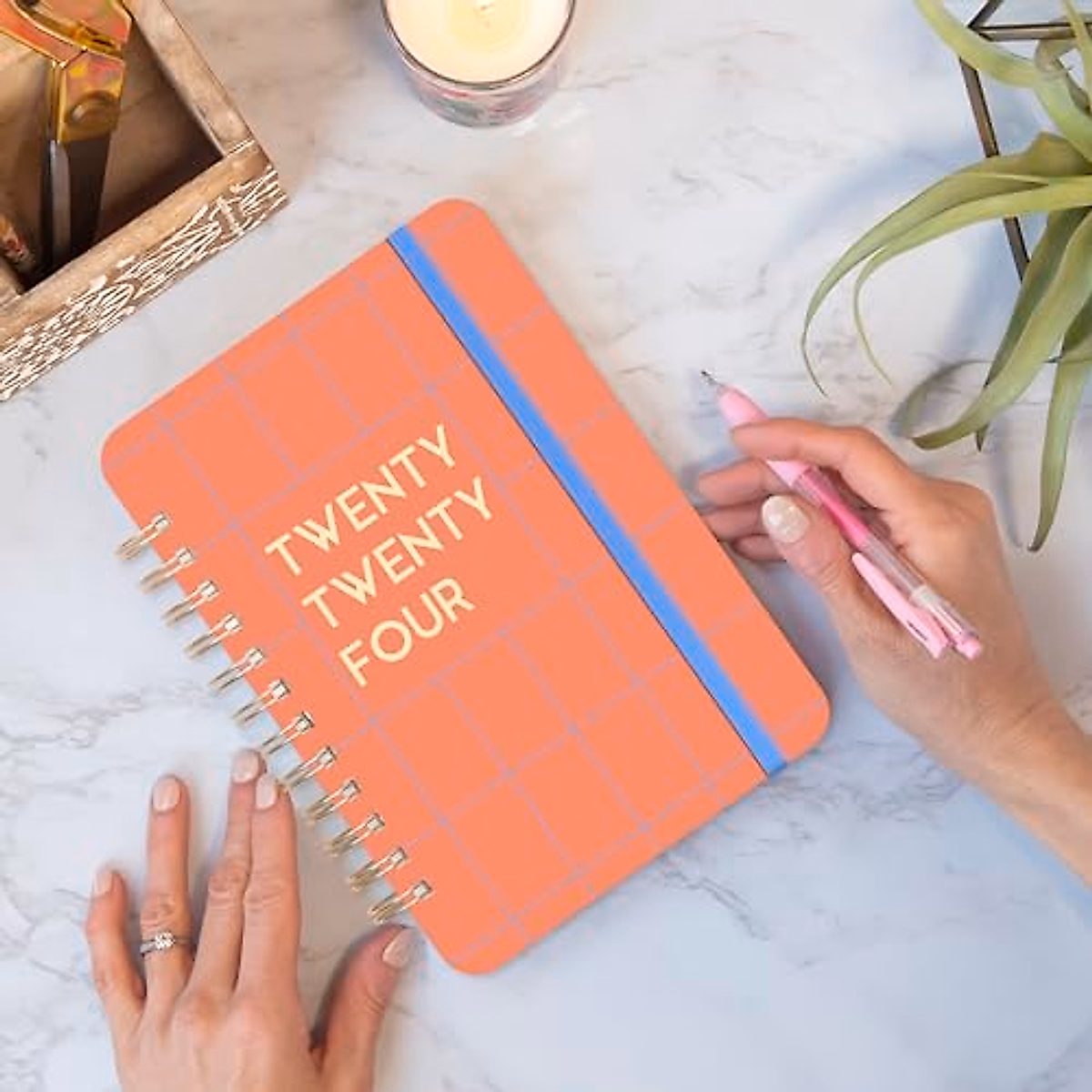 Orange Circle Studio Do It All 2024 Weekly Planner, 17-Month Wire-O Bound Calendar Book with Dotted Grid Week-Per-Spread View & To-Do Lists, Appointment, Budget & Goal Tracker for School/Work, Coral