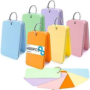 Koogel 480 Pcs Colored Index Cards, 3 x 5 Inch Study Cards Colored Notecards on Ring Flash Cards for School Learning Memory Recipe Cards Game Card