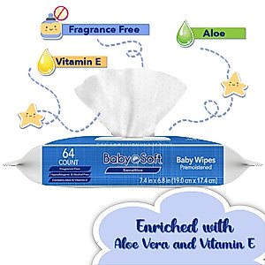 Baby Wipes, Baby Soft Sensitive 8 Flip top packs (512 Wipes Total).