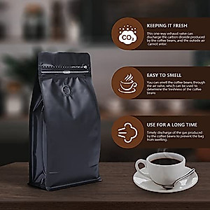 Coffee Bags with Valve - 50 Count Resealable Flat Bottom Pouch - 8 Ounce Vented Coffee Packages Bags with Zipper by Absorated