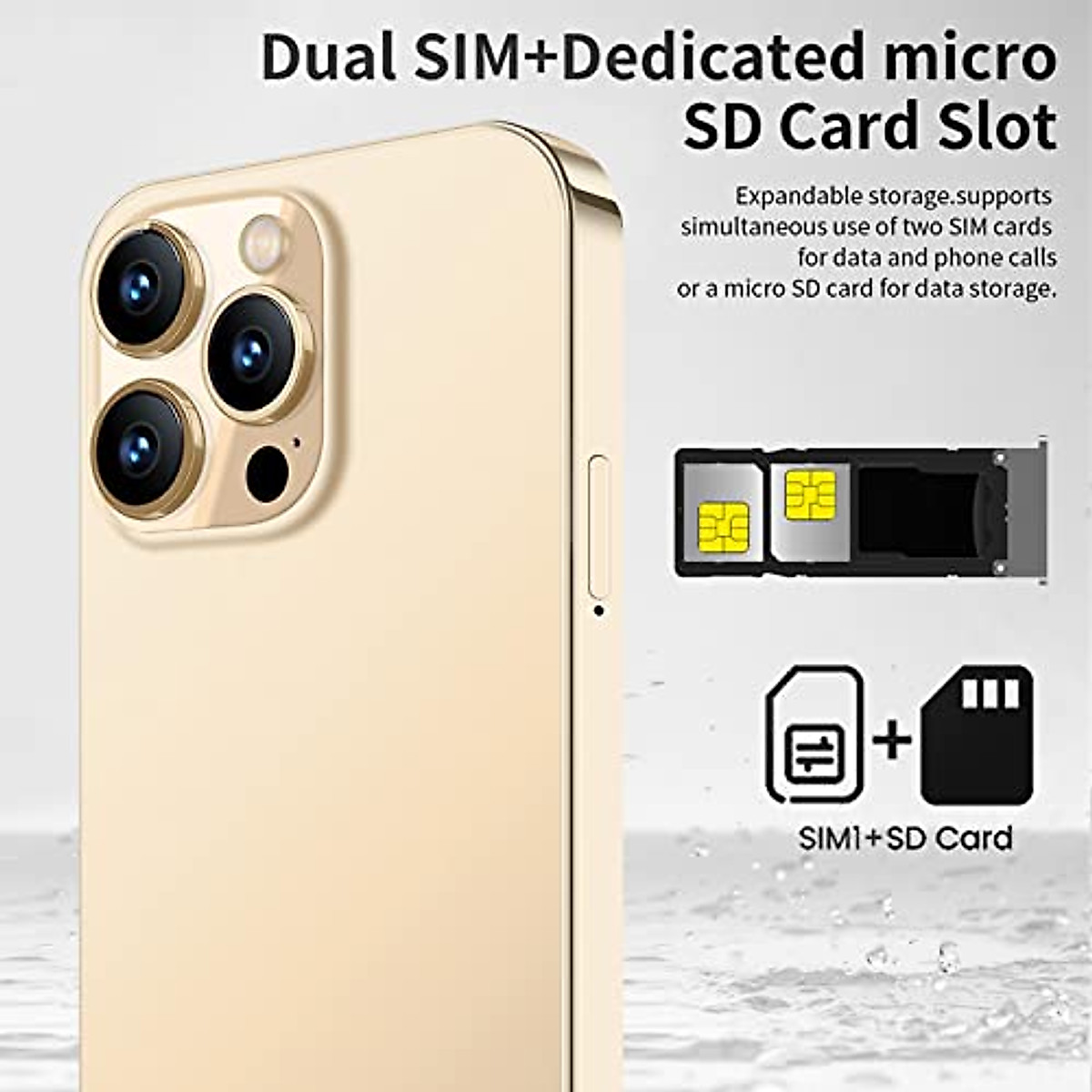 Tangxi 6.5Inch Cell Phone, Quad Core 4G Network WiFi 4GB RAM 64GB ROM 5000mAh Smartphone US Plug 100‑240V (Gold)