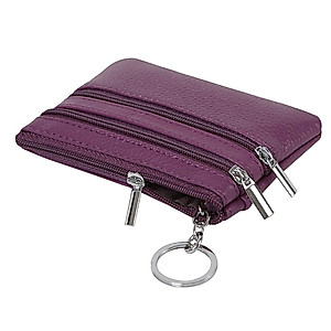 Women's Genuine Leather Coin Purse Mini Pouch Change Wallet with Keychain,purple