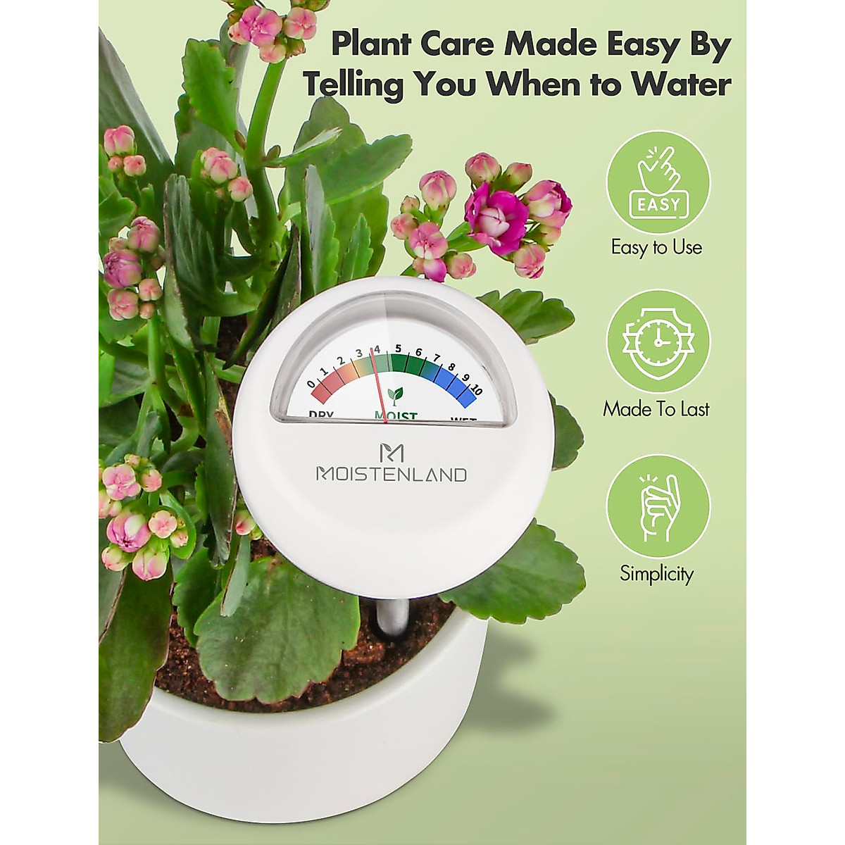 moistenland Moisture Meter for Plants, Soil Moisture Meter, Moisture Meter for Garden, Farming, No Batteries Required