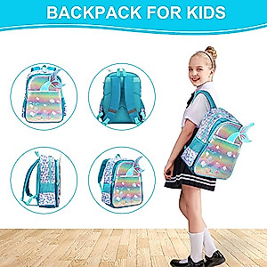 IQOVEO School Backpack for Girls, 16" Sequin Mermaid Kids Backpack Girls Elementary School, Lightweight Waterproof Toddler Backpacks with Adjustable Padded Straps