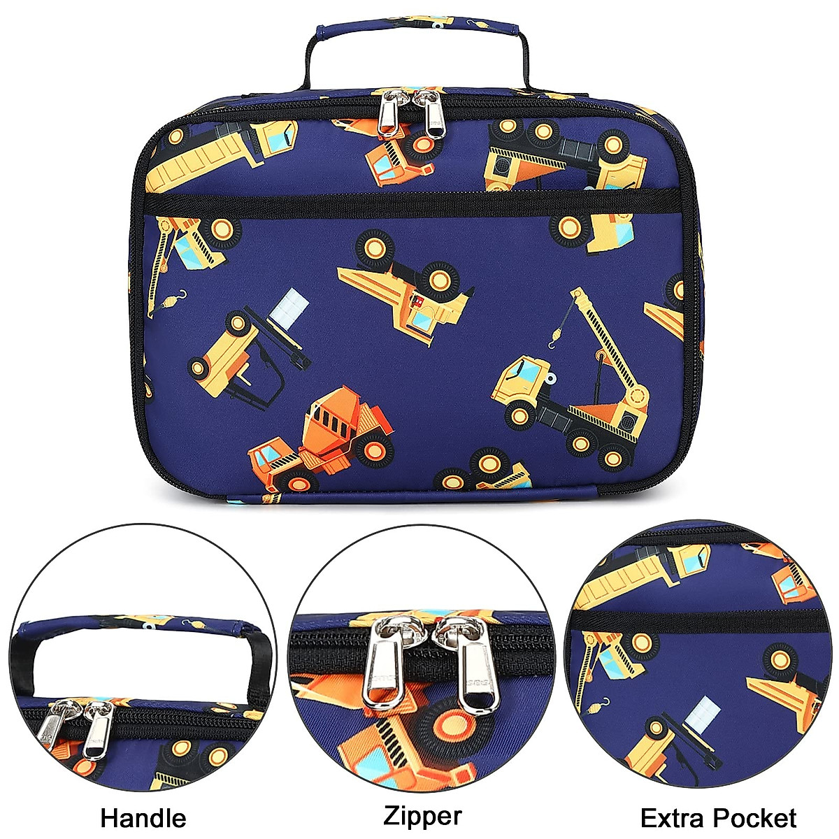 Bluboon Preschool Backpack Kids Boy Kindergarten Backpack With Lunch Box School Book Bags for Elementary Primary Schooler (Navy-vehicle)