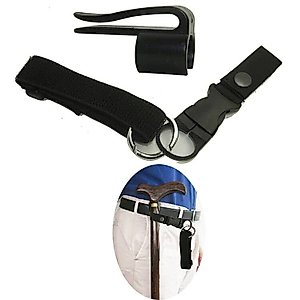 Adjustable Elastic Wrist Straps and Hands Free Walking Stick Cane Holder No More Dropping Walking Sticks - Attach to Belt or Waist Band -（Suitable for 7/8~1"）~ Perfect Solution - No Walking Stick
