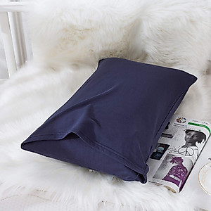 Household Cotton Jersey Knit Toddler Pillowcases, Soft and Breathable Travel Pillow Cases with Envelope Closure, for Boys and Girls, 13" x 18" 2 Pack (Navy Blue)