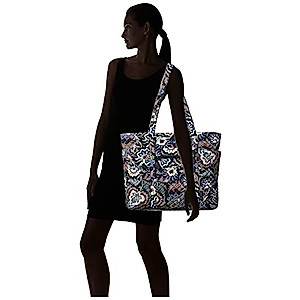 Vera Bradley Women's Cotton Deluxe Vera Tote Bag, Java Navy Camo - Recycled Cotton, One Size