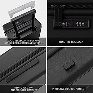 LEVEL8 Elegance Checked Luggage, 24 Inch Hardside Suitcase, Lightweight PC Matte Hardshell with TSA Lock, Spinner Wheels - Black