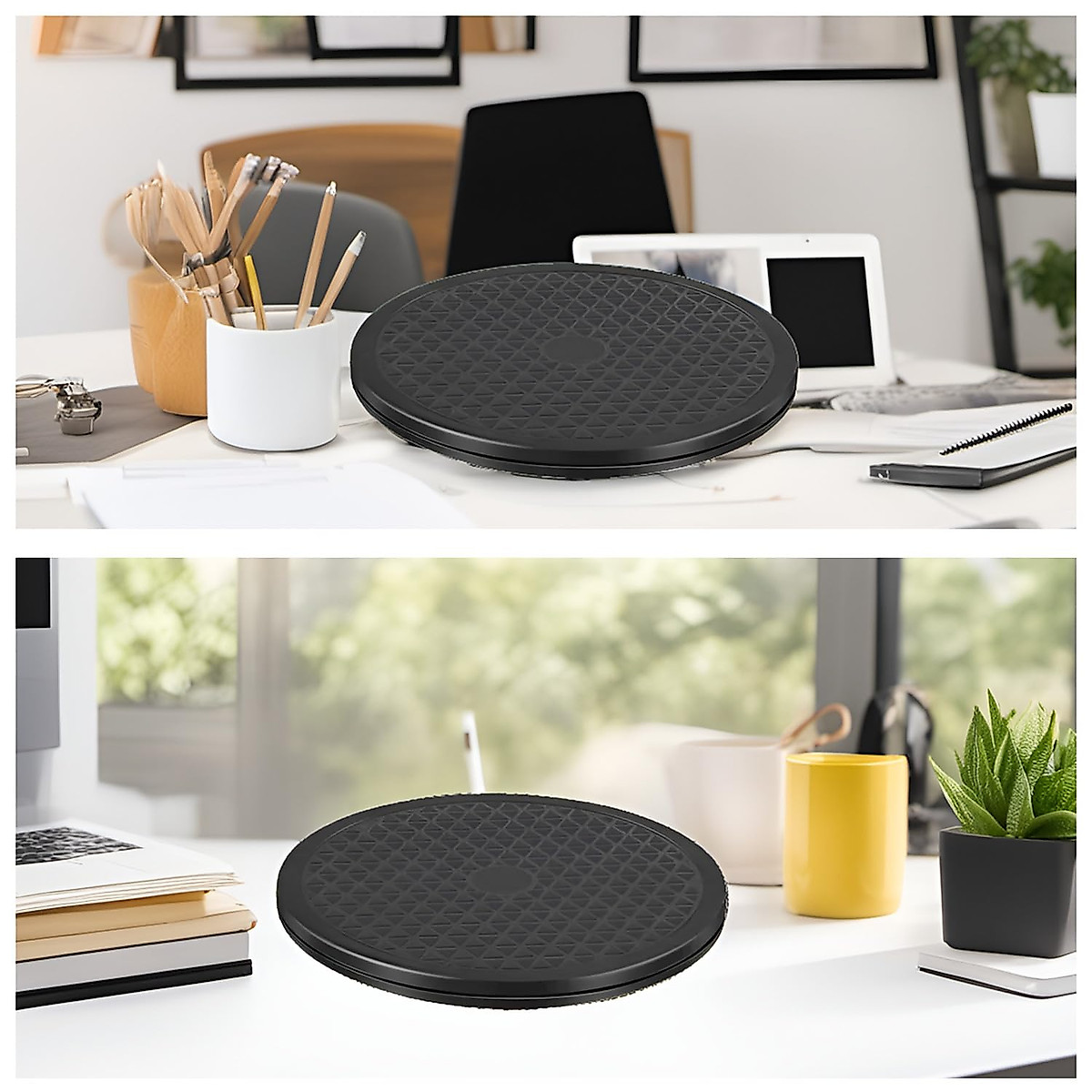 Pack of 3, 12 Inch Lazy Susan Turntable Organizer, Non Skid Heavy Duty Rotating Swivel Steel Ball Bearings, Holds up to 80 lbs, Black Plastic Turn Table - Used for Cabinets, Monitor, TV, etc