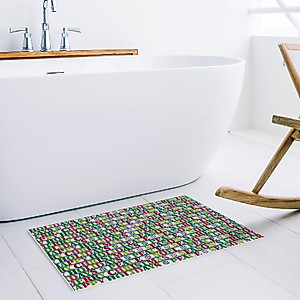 Merry Christmas Doormat Kitchen Bathroom Rug Floor Door Mat, Washable Welcome Entry Way Entrance Mat, Absorbent Hallway Accent Throw Runner Carpet, Red Green Winter Snowflake Stripe 16"x24"