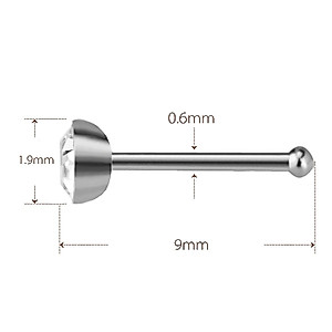 Charisma 40pcs Small Nose Studs Stainless Steel CZ Nose Piercing Jewelry Tiny Bone Studs for Women Men Hypoallergenic (2mm,Clear CZ,22G)