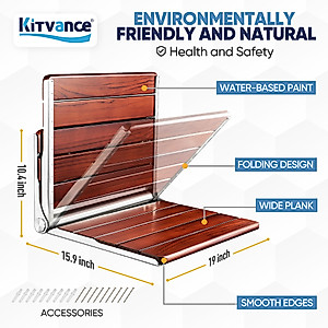 Upgraded 19" Folding Teak Shower Seat Wall Mounted - Larger Teak Shower Bench, Home Care Teak Wood Folding Shower Seat for Inside Shower, Wall Mount Shower Chair Shower Stool, Maximum Load 400lb