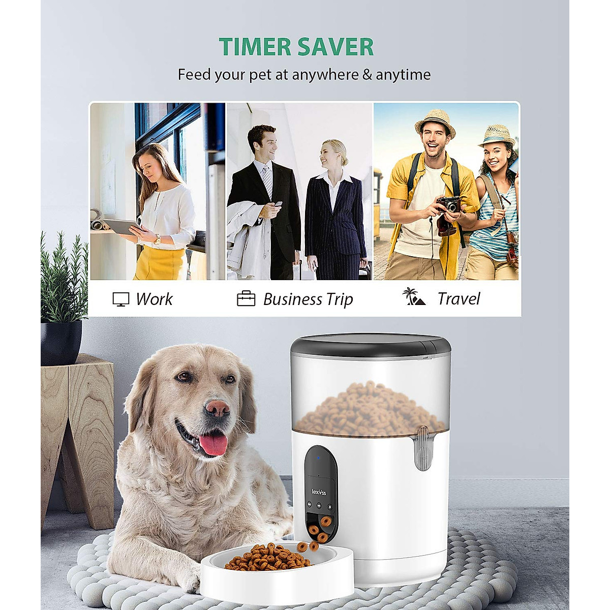 Automatic Cat Feeder, Dog Dispenser with Voice Recorder Programmable Portion Control Up to 10 Meals per Day, Smart APP Auto Food Feeder with Desiccant Bag for Small & Medium Pets 4L (Black)