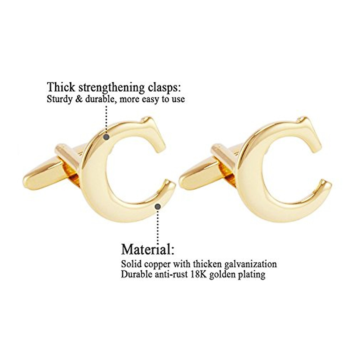 Salutto Men's Gold Letter C Cufflinks 1 Pair with Gift Box (C)