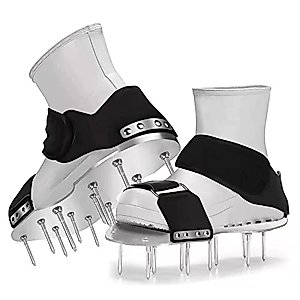 Upgraded Metal Lawn Aerator Shoes Spiked Shoes for Aerating Lawn, Rivet Pre-Assembled Aerating Shoes with 2 Straps Design, One-Size-Fits-All, Adjustable Spiked Shoes for Grass Lawn Garden Yard