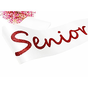 Ashaqshnglee Senior Sash 2025, 6 Pack White Senior 2025 Satin Sashes with Red Glitter Letters Graduation Sash Finally Graduated Senior Cheer Sash Party Supplies