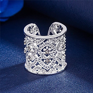 Naivo Retro Europe Style Rose Gold Plated Hollow Hears White Zircon Resizable Band Ringe (silver)