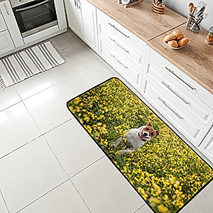 Kitchen Mat Rug Comfort Standing Mat Yellow Flower Dog Soft Absorbent Runner Rug for Hallway Entryway Bathroom 39x20 inch