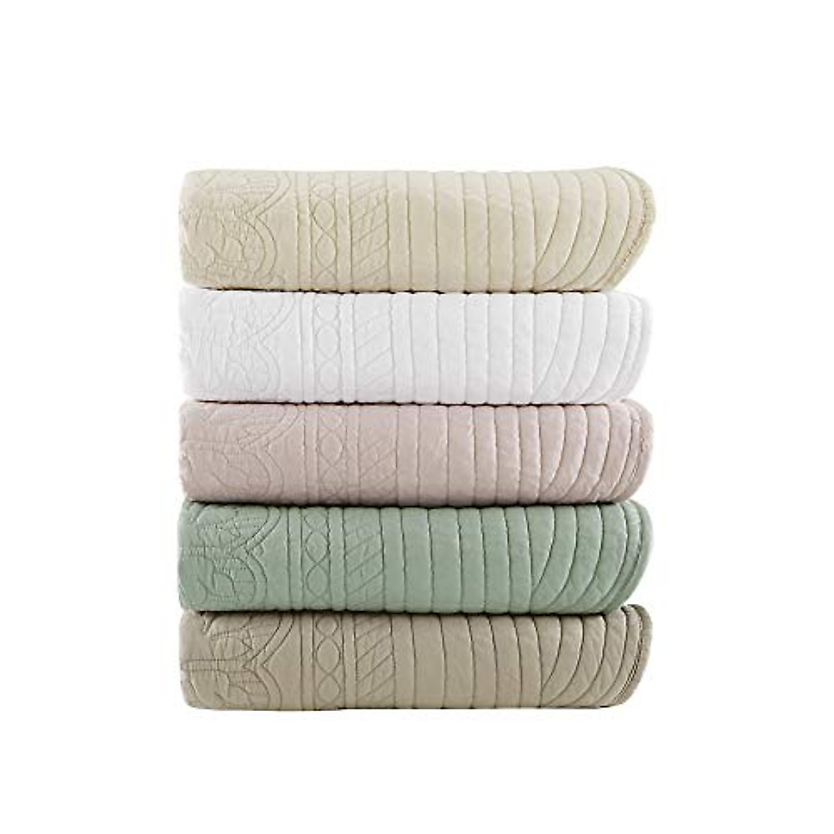 Madison Park Madison Park Luxe Quilted Throw Blanket - Damask Stitching Design, Cotton Filled Spread, Ultra Soft, Cozy Bedding for Living Room Couch, Sofa, Bed, 60x72", Scalloped Borders Seafoam