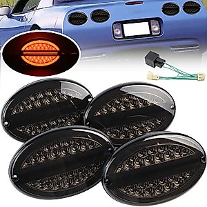 NJSBYL Corvette LED Tail Turn Signal Light Assembly For Chevy C5 1997 1998 1999 2000 2001 2002 2003 2004 Corvette C5 Smoked Lens Rear Bumper Left Right Side Taillights Driving Running Brake Lamps
