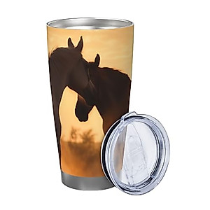 Horses in Love Tumbler with Lid and Straw 20oz Stainless Steel Car Cup for Hot and Cold Drinks, Double Wall Insulated Travel Coffee Mug Reusable Drink Thermos Cup Birthday Gifts