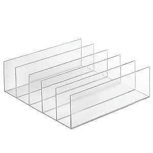 mDesign Plastic Purse Organizer for Bedroom Closet, Shelf Storage - Holds Woman's Purse, Hanging Bag, Zipper Handbag, Tote, Perfect for Space Saving - 5 Sections - Lumiere Collection - Clear