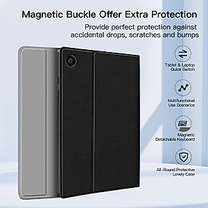 JUQITECH Backlit Keyboard Case for Samsung-Galaxy-Tab A8 10.5 2022 Smart Soft Case with Bluetooth Keyboard for Galaxy Tab A8 10.5" SM-X200/X205/X207 Detachable Wireless Keyboard Tablet Cover, Black