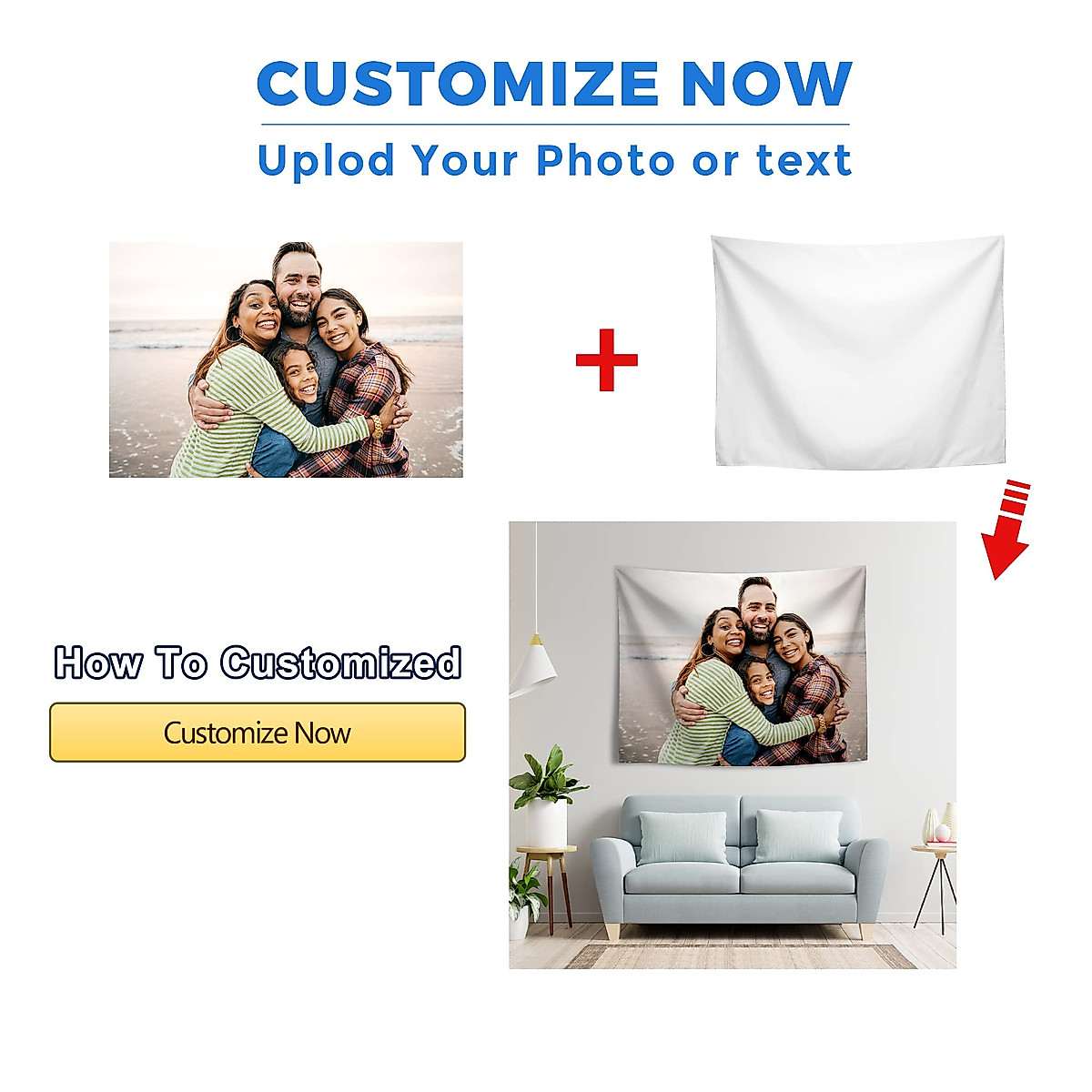 JINJUREN Custom Tapestry Upload Images Banners and Signs Customize For Bedroom 37 * 29 inch Horizontal