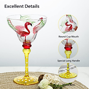 YY Hand Painted Margarita Glass - Moroccan Collection - Hand Painted Glassware by Artists - Unique and Decorative Margarita Glasses, Kitchen Table Décor (Flamingo)