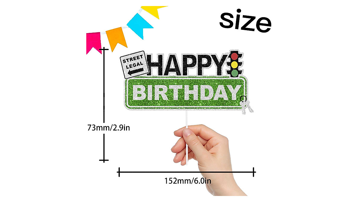 Green Glitter Traffic Light Cake Topper for Birthday Parties