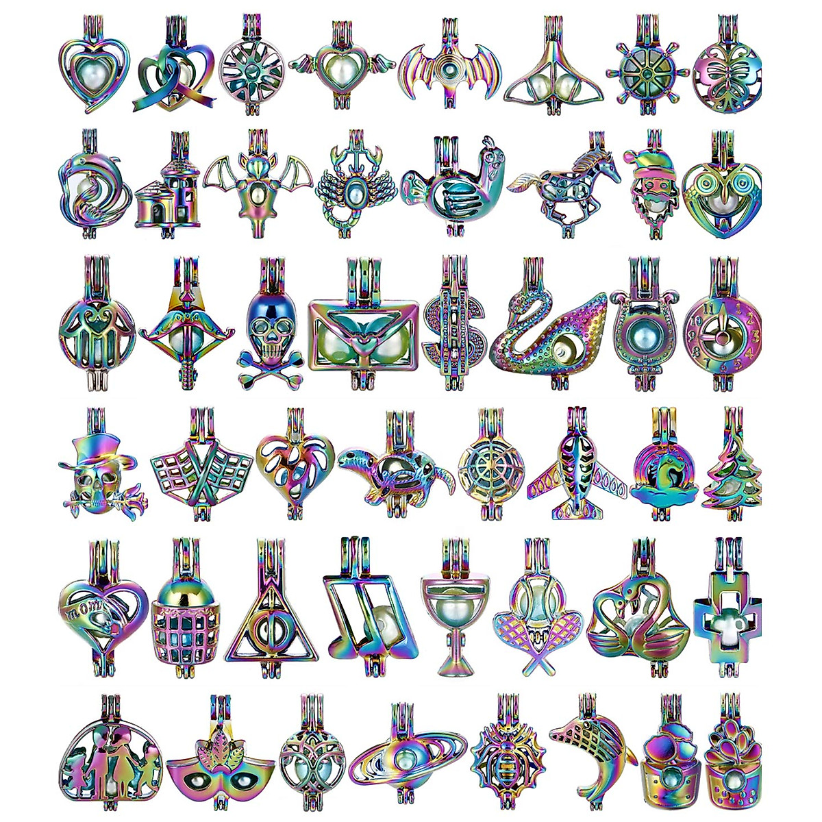 Mixed Pearl Cage Locket Pendants Set, Essential Oil Diffuser DIY Necklace Bracelet Jewelry Making Craft, Bulk Beads Aromatherapy Diffuser Charms Gifts for Women Girls (Random 30pcs Rainbow Color)