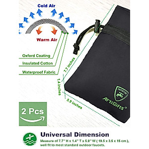 ArtiGifts Pro Outdoor Faucet Cover Socks for Winter Freeze Protection, 5.9" W x 7.7" H, Black, Set of 2