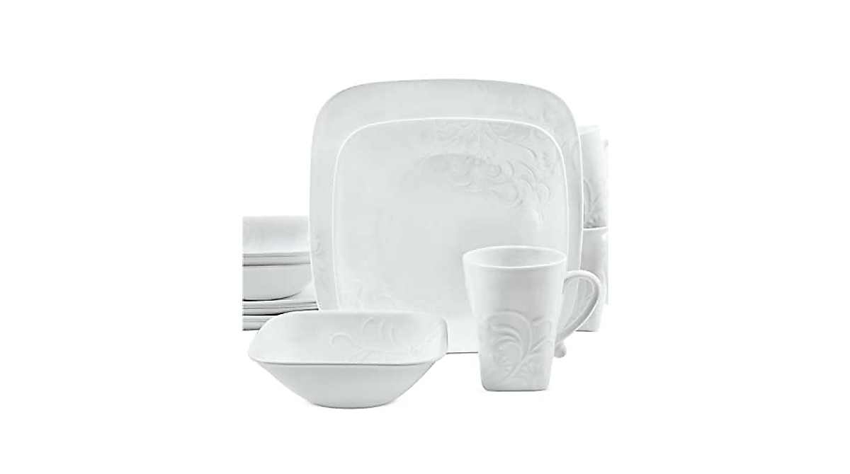 CORELLE Boutique Cherish 16-pc Square Dinnerware Set | Durable & Elegant