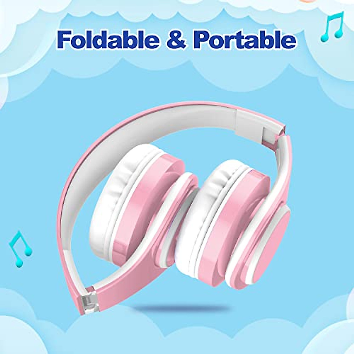 Woice Kids Bluetooth Headphones 85db/110db Volume Limit Wireless/Wired Aux Port Foldable Noise Protection Over-Ear Build-in Mic Headphones for Kids Adults Travel School Phone Pad Tablet PC Pink