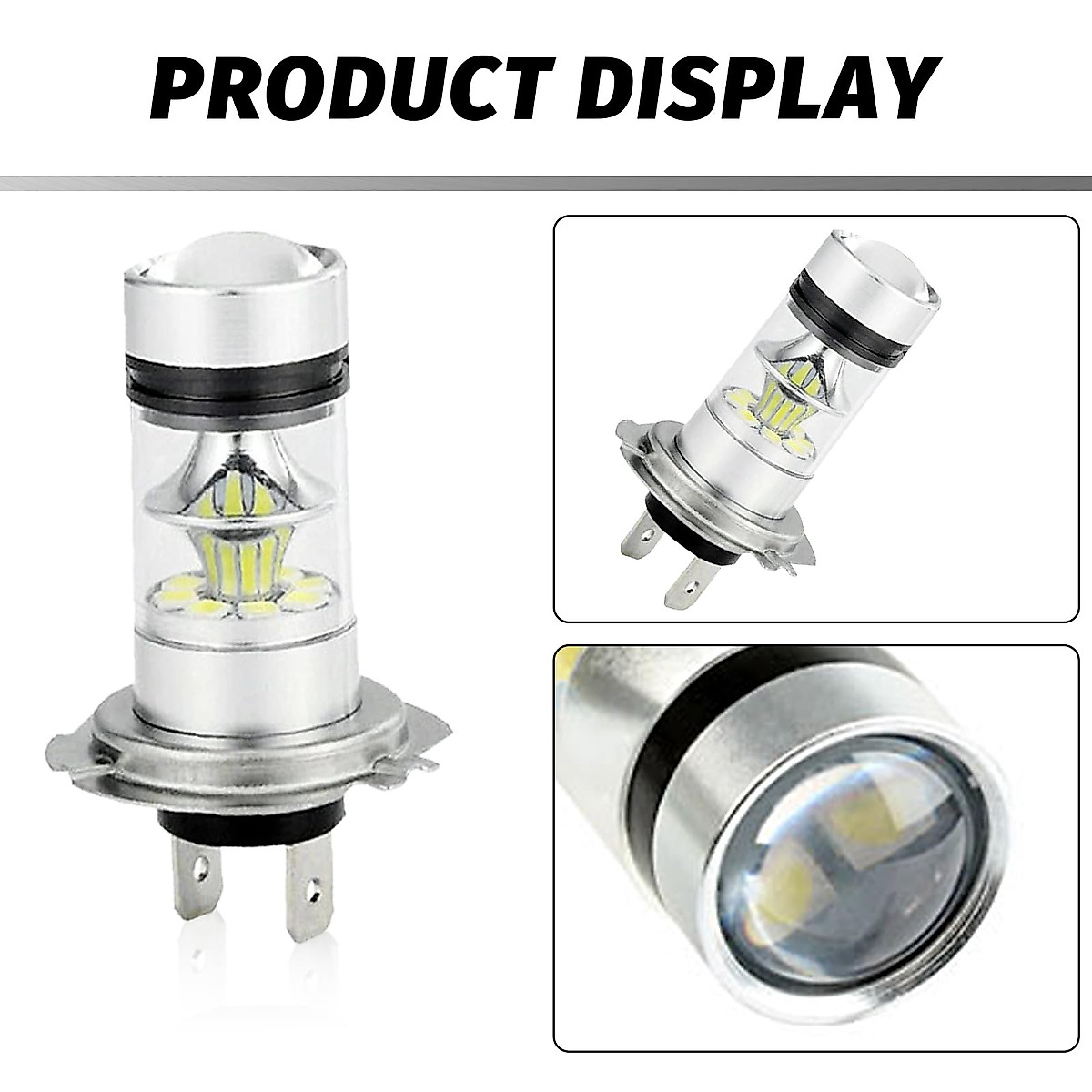 Ajxn 2 PCS Car H7 Led Fog Lamp, 20Led 100W High Power Super Bright Light Bulb Replacement, Plug and Play High Performance Daytime Running Light Low Beam, Universal Bulb for Most Cars (White)