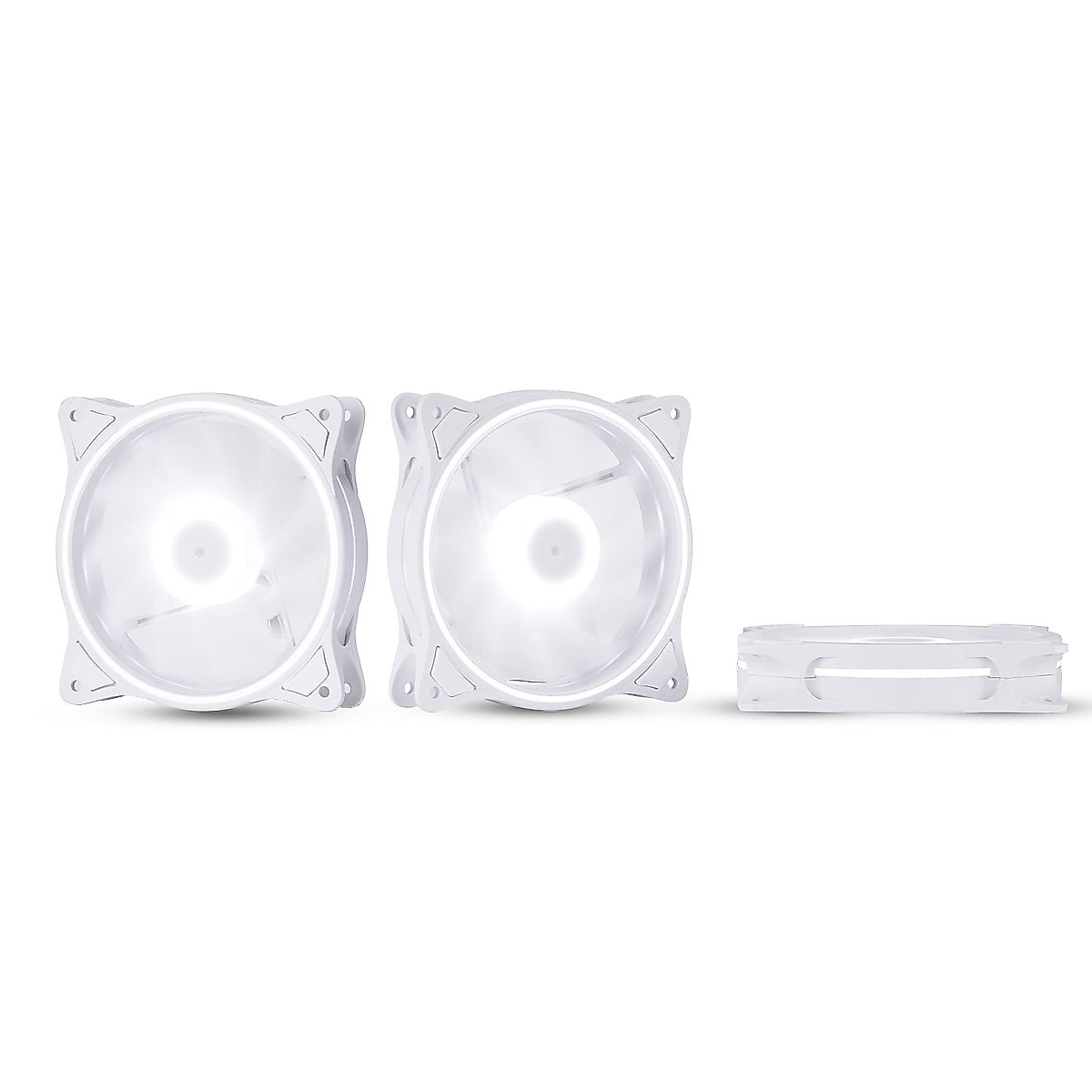120mm Computer PC Cooling Fan White LED Game Case Cooler Fan Quiet 12V Computer PC Fan with Triple Light Loop 3-Pack