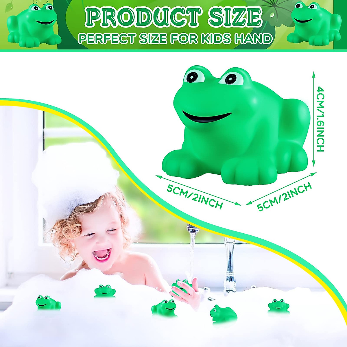 Zubebe Rubber Frogs Squeak and Floating Frog Sea Turtle Rubber Bath Toy Baby Shower Swimming Bathtub Toys for Shower Frogs Bathtub Birthday Party Decoration Boys Girls Bath Toys (Frog, 24)